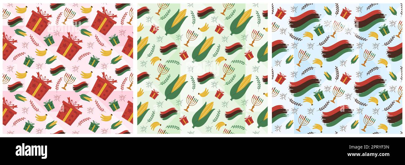 Set of Happy Kwanzaa Holiday African Seamless Pattern Design with ...