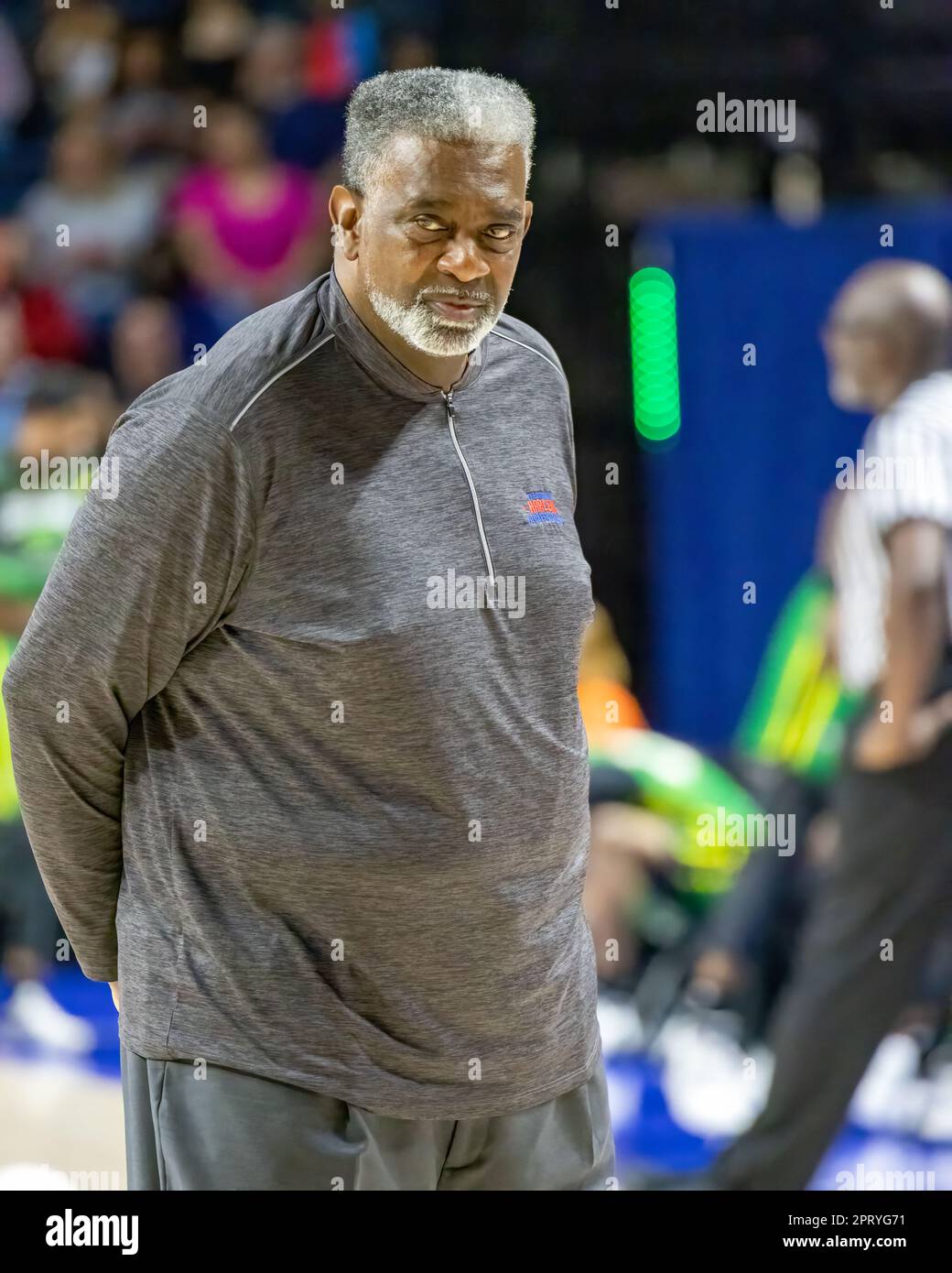GAINESVILLE, FL, USA. 27 APR 2023. Harlem Globetrotters Coach Sweet Lou ...