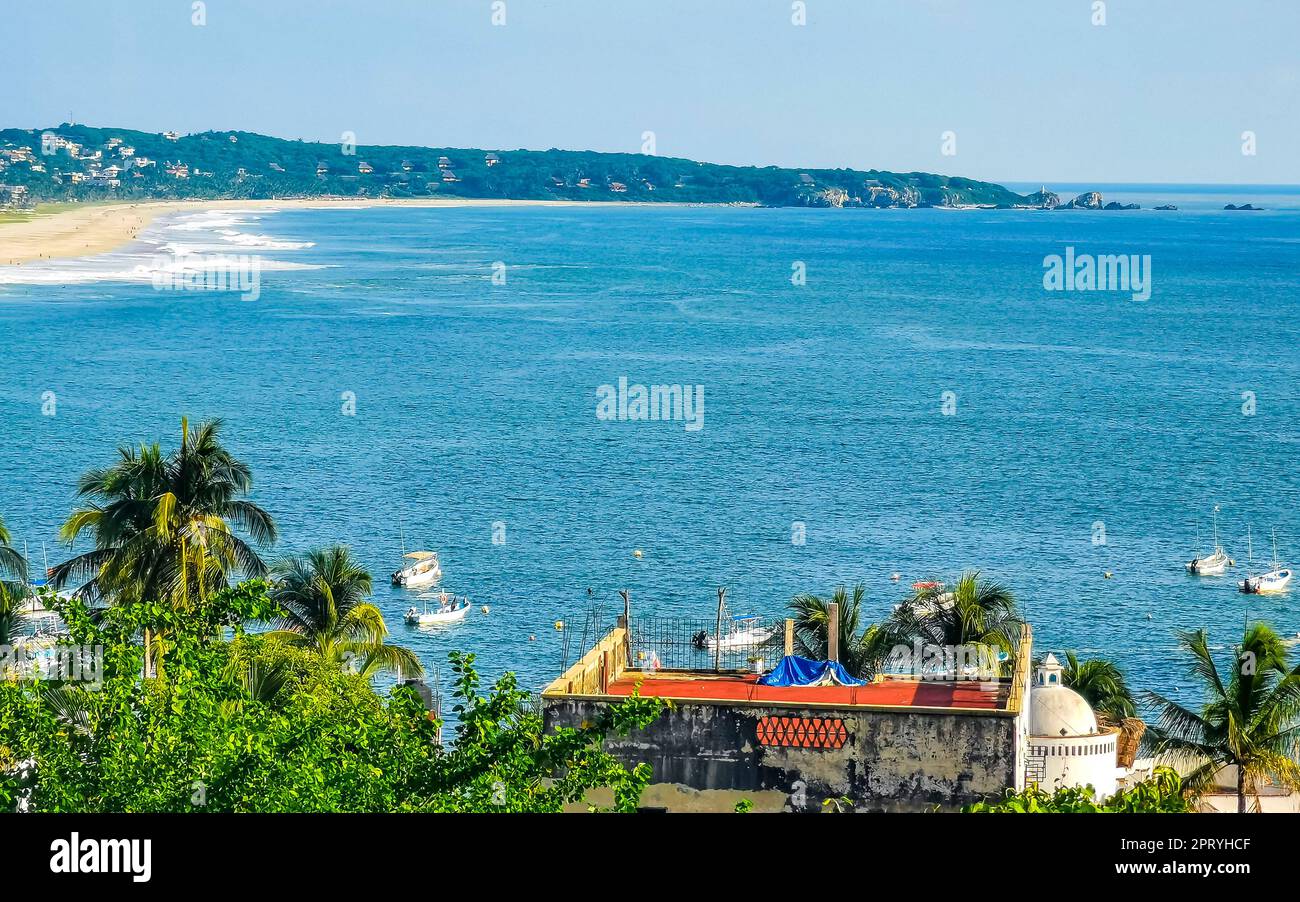 Beautiful city and seascape landscape panorama and view of Zicatela ...