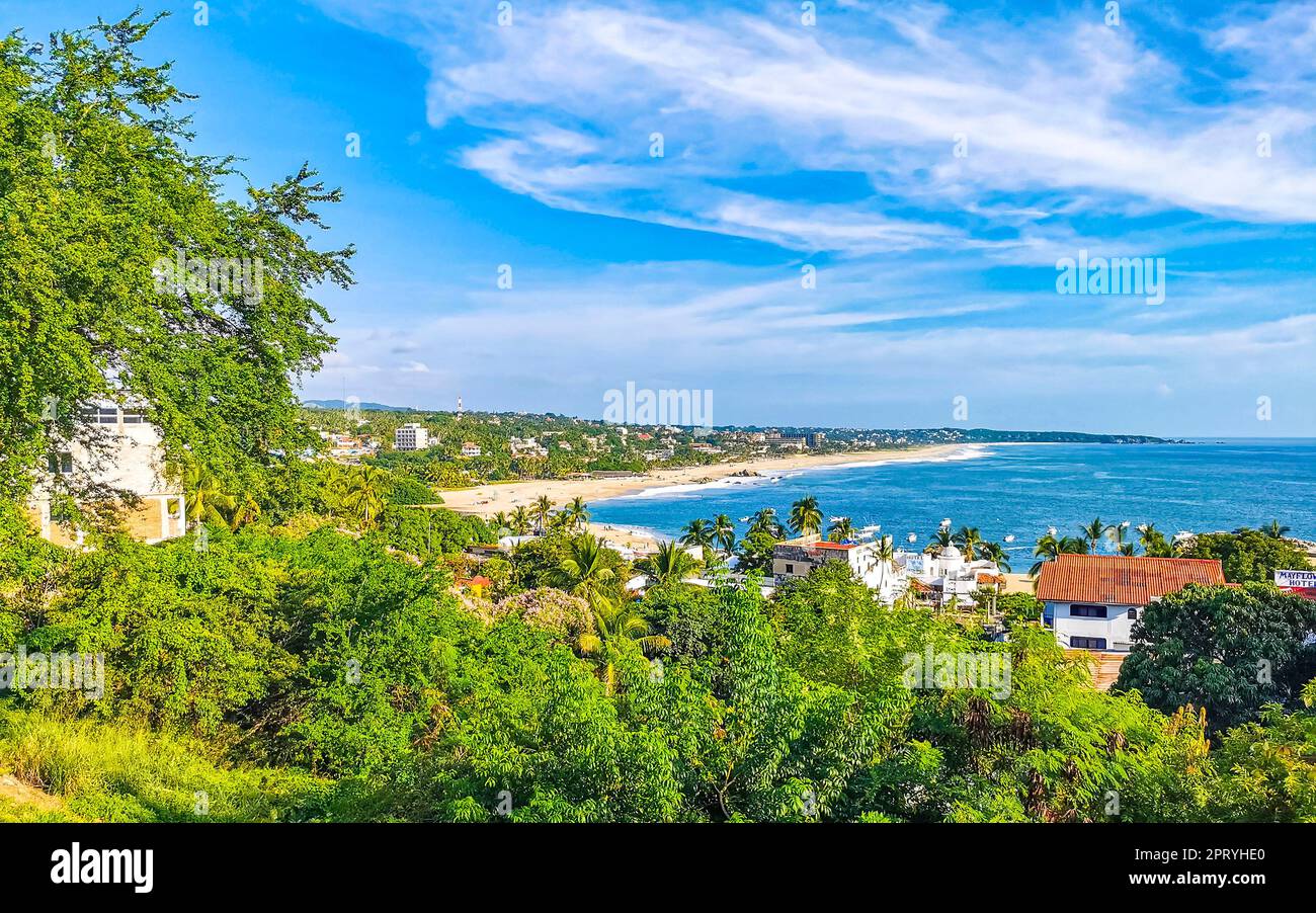 Beautiful city and seascape landscape panorama and view of Zicatela ...