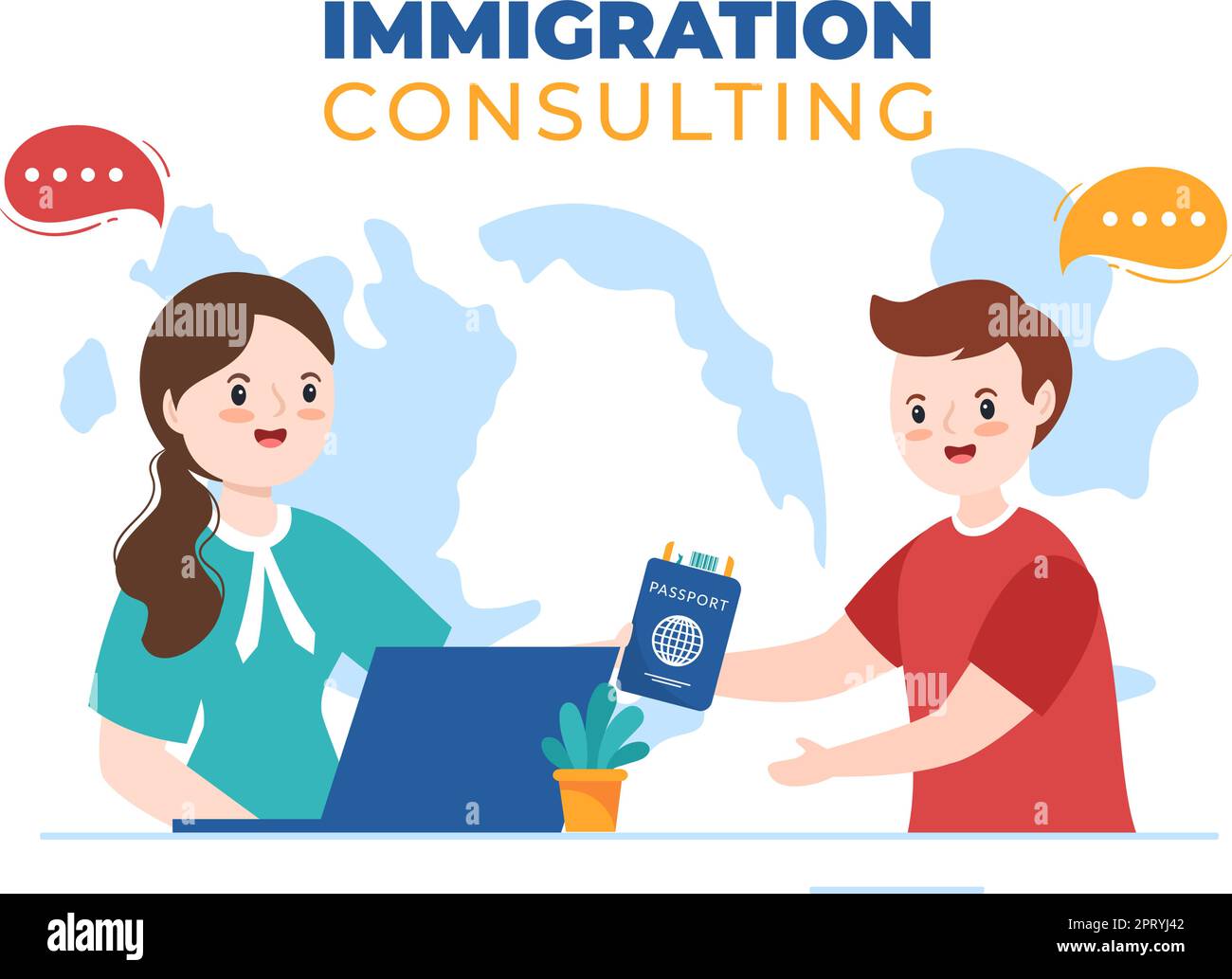 Immigration Consultant Template Hand Drawn Cartoon Flat Illustration ...