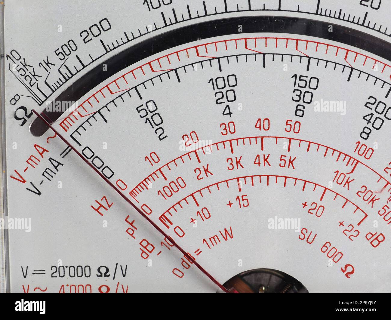 display of a vintage analog multimeter to measure voltage resistance ...