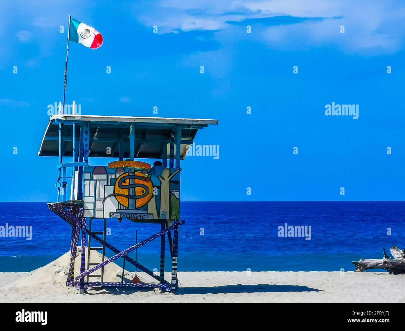 Beach watchtower with Mexican flag in Zicatela Puerto Escondido Oaxaca ...
