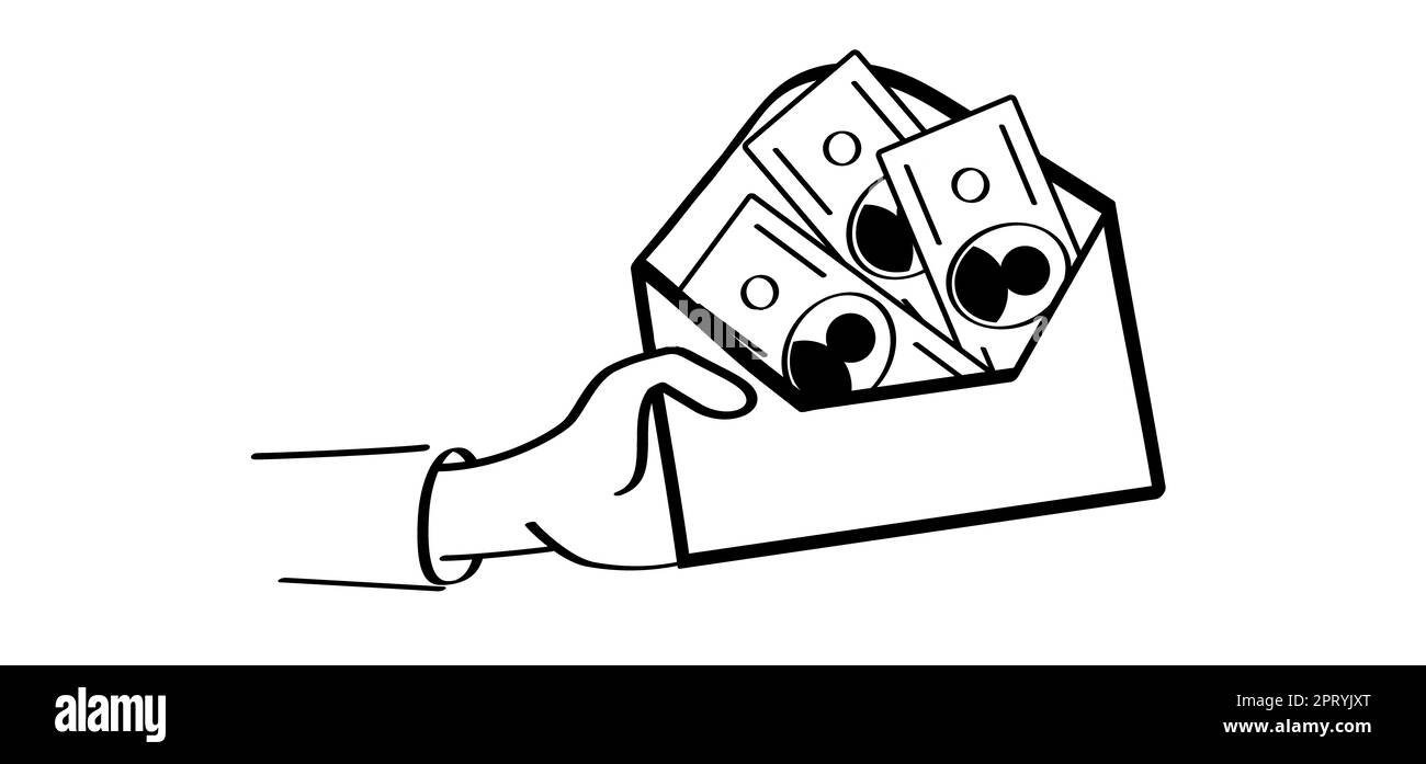 Bribe. Cartoon bundle paper money and hand. Vector money notes or money ...