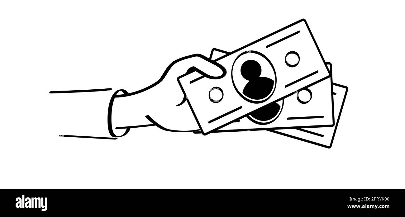 Bribe. Cartoon bundle wallet paper money and hand. Vector money notes ...