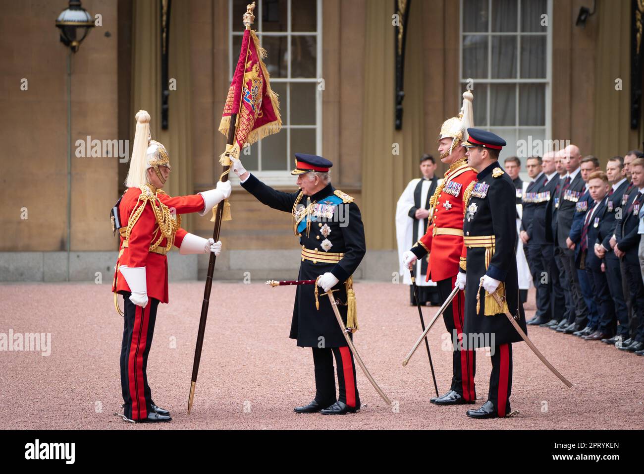 King Charles III presents new Standards and Colours to the Life Guards ...