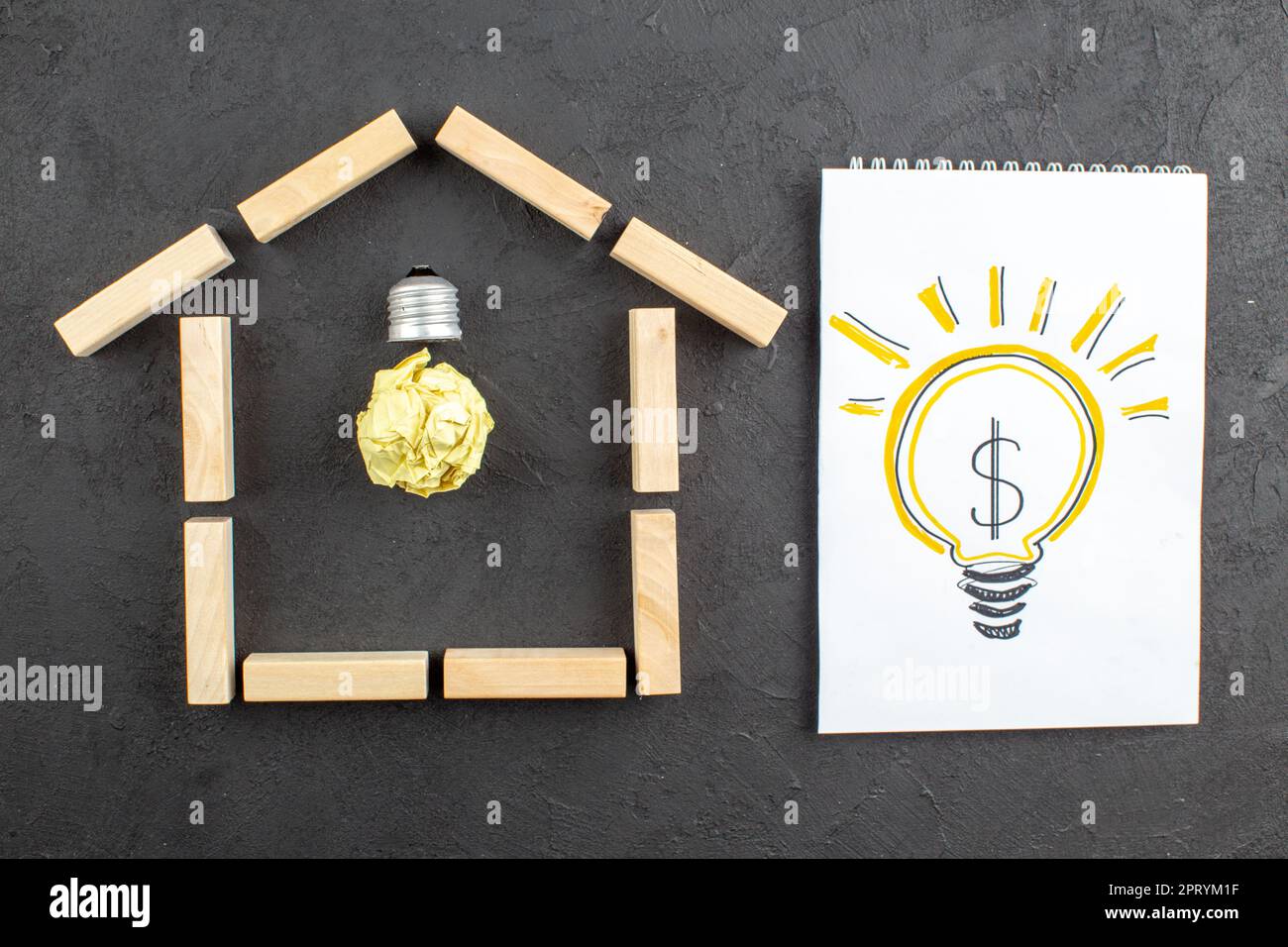 top view idealight bulb in house shaped wood blocks business idealight ...