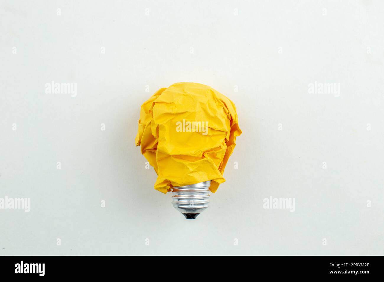 top view yellow idealight bulb on white background copy place Stock ...