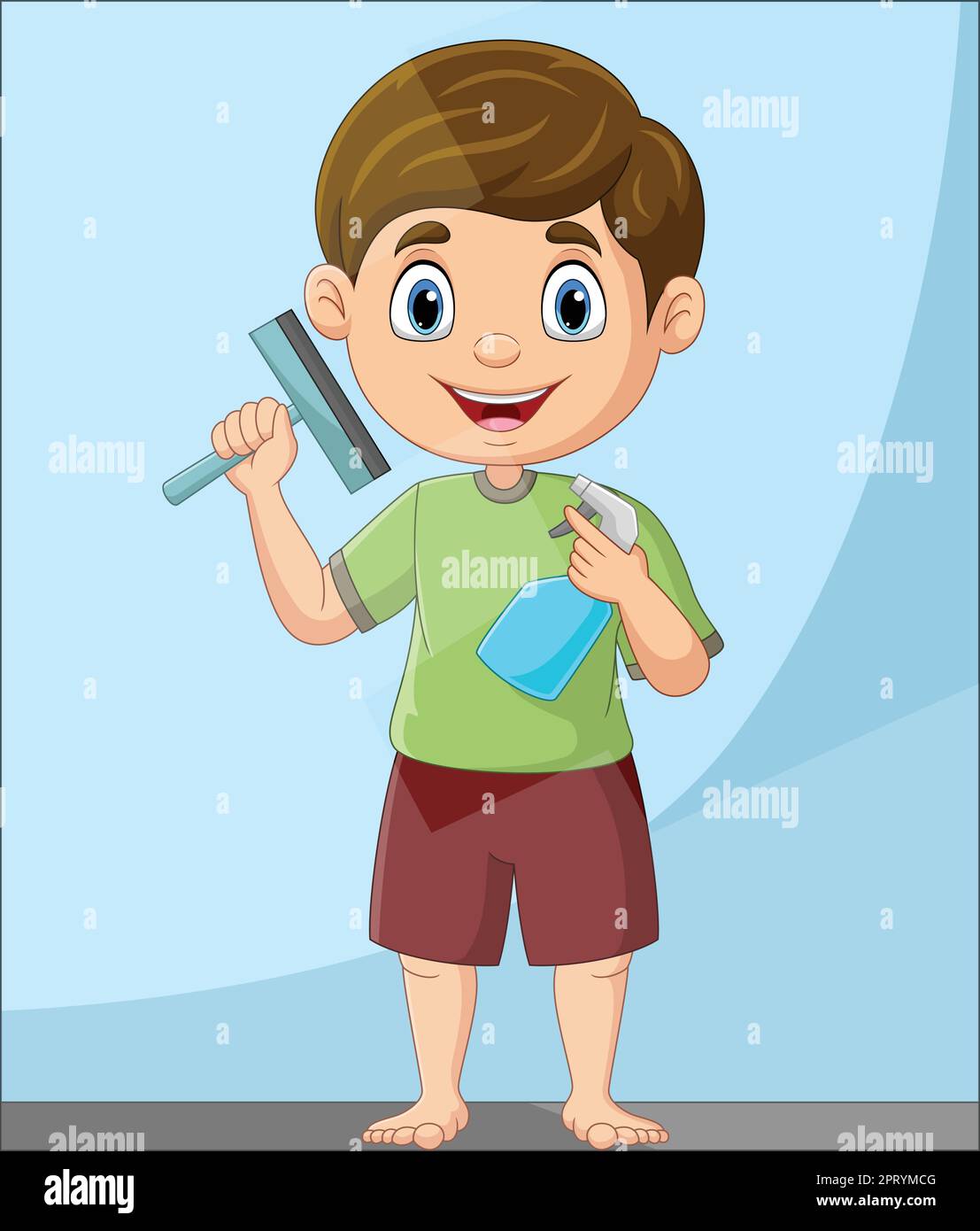 Cartoon little boy holding spray and squeegee Stock Vector Image & Art ...
