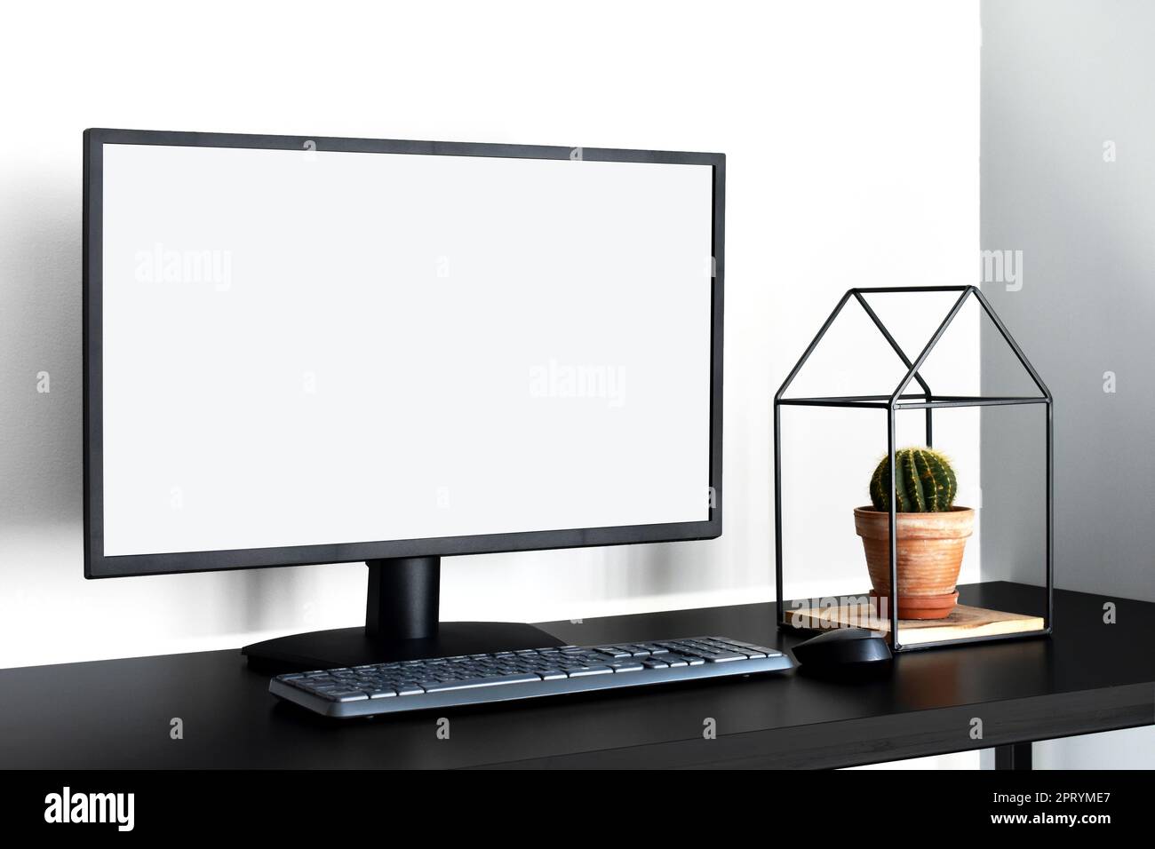 White Office Desktop Screen Template Mockup on White Wall Background ...