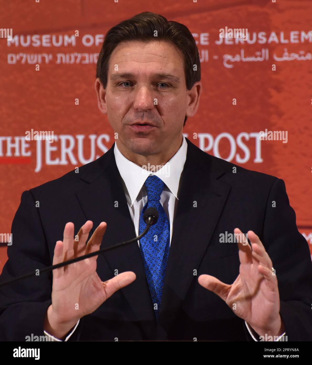 Florida Governor Ron DeSantis speaks to the media at a conference for ...