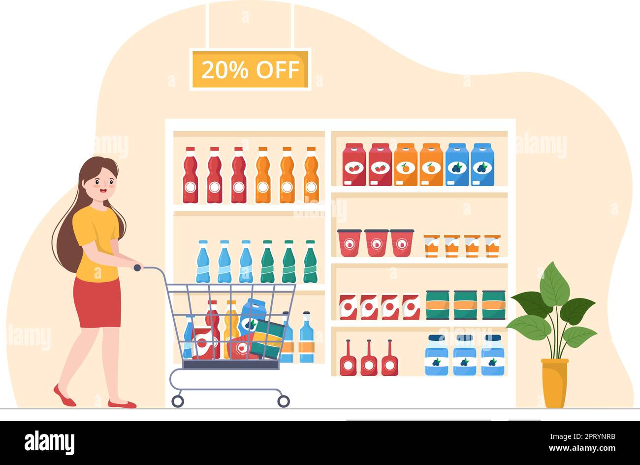 Grocery Store or Supermarket with Food Product Shelves, Racks Dairy ...