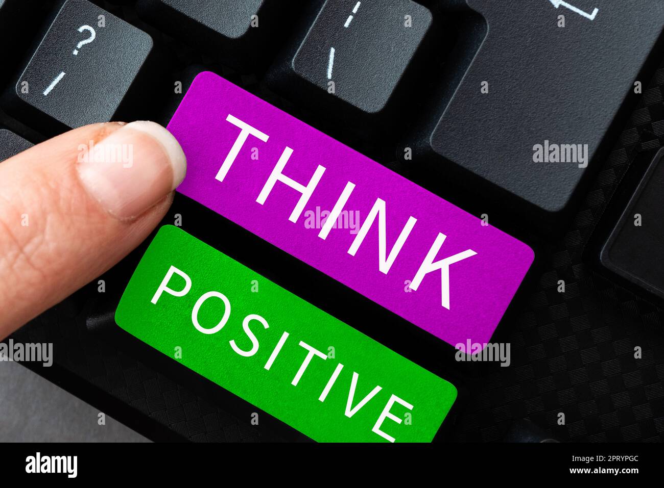 Hand writing sign Think Positive, Word Written on creating thoughts ...