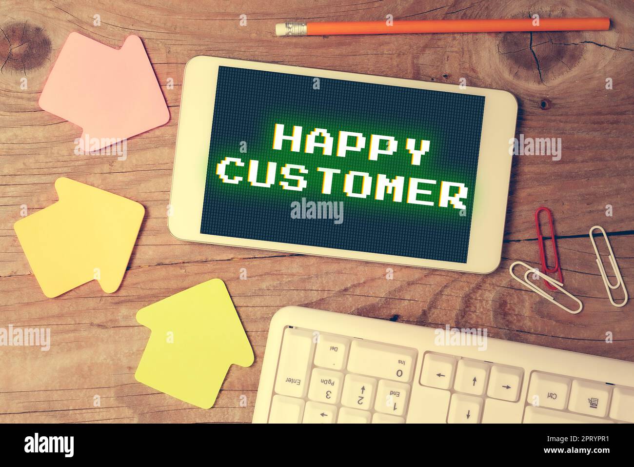 Hand writing sign Happy Customer, Concept meaning highest satisfaction ...