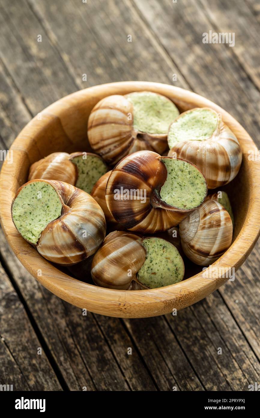 Snails with parsley butter, Bourgogne Escargot Snails in the bowl ...