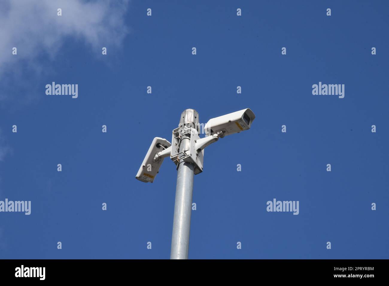 Kastrup/Copenhagen /Denmark/27 April 2023/Cctv cameras and street lamp ...