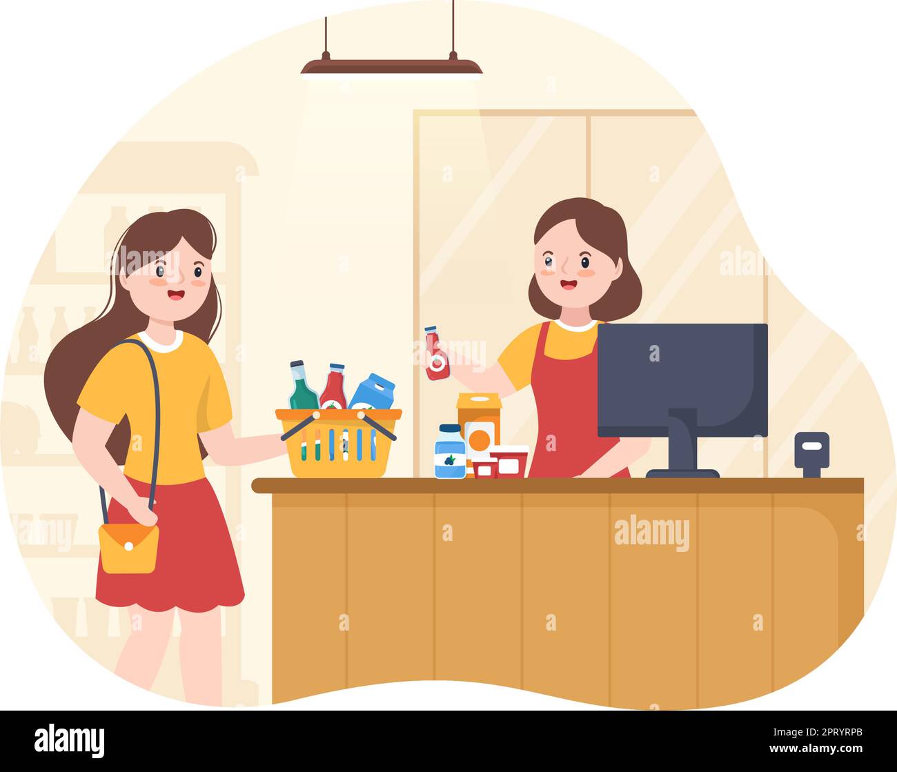 Grocery Store or Supermarket with Food Product Shelves, Racks Dairy ...