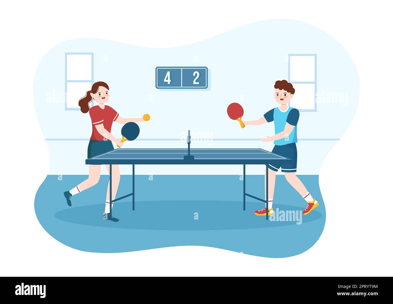People Playing Table Tennis Sports with Racket and Ball of Ping Pong ...