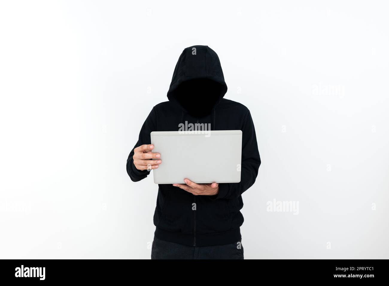 Man Standing With Laptop Presenting Cyber Security Stock Photo - Alamy