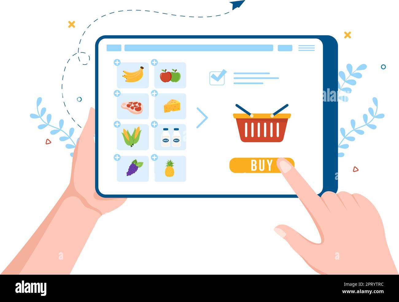 Online Grocery Store or Supermarket to Order Daily Necessities or Food via the App in Flat ...