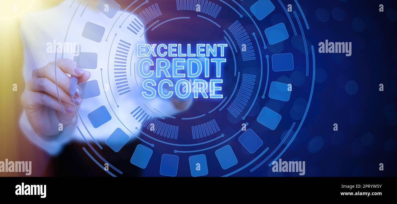 Hand writing sign Excellent Credit Score, Word Written on person s is ...