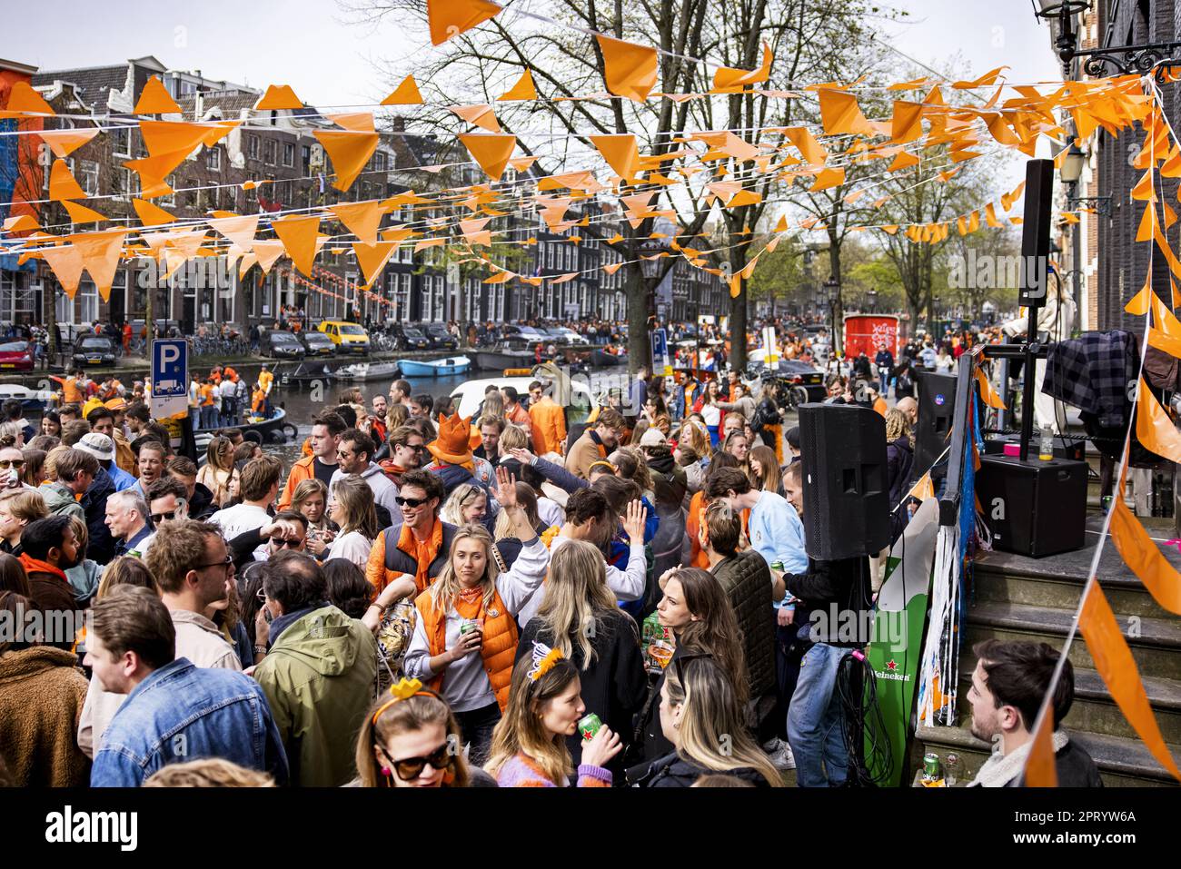 AMSTERDAM - Revelers in the center of the capital on King's Day. Stages ...