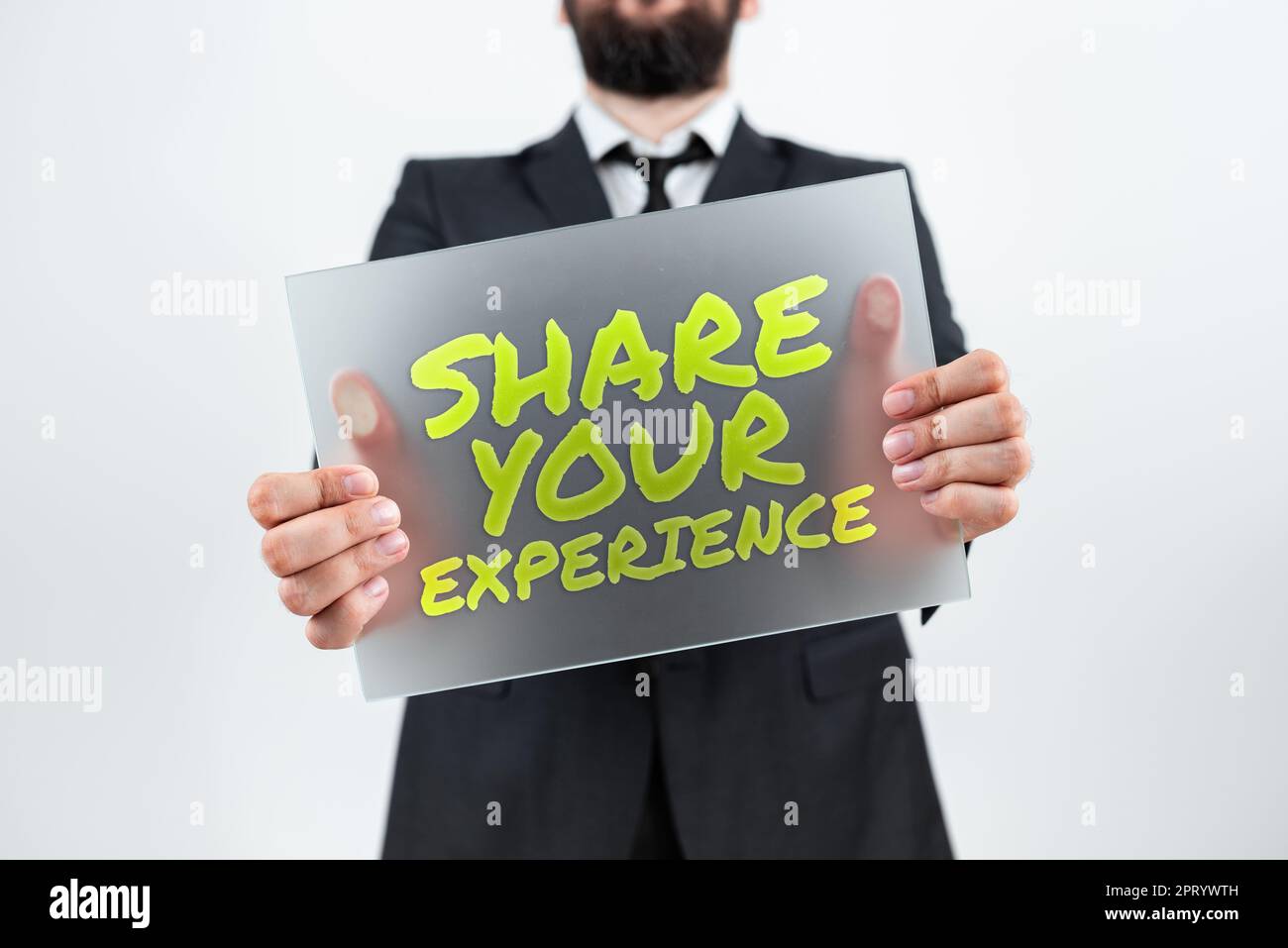 Writing displaying text Share Your Experience, Word for tell us your ...