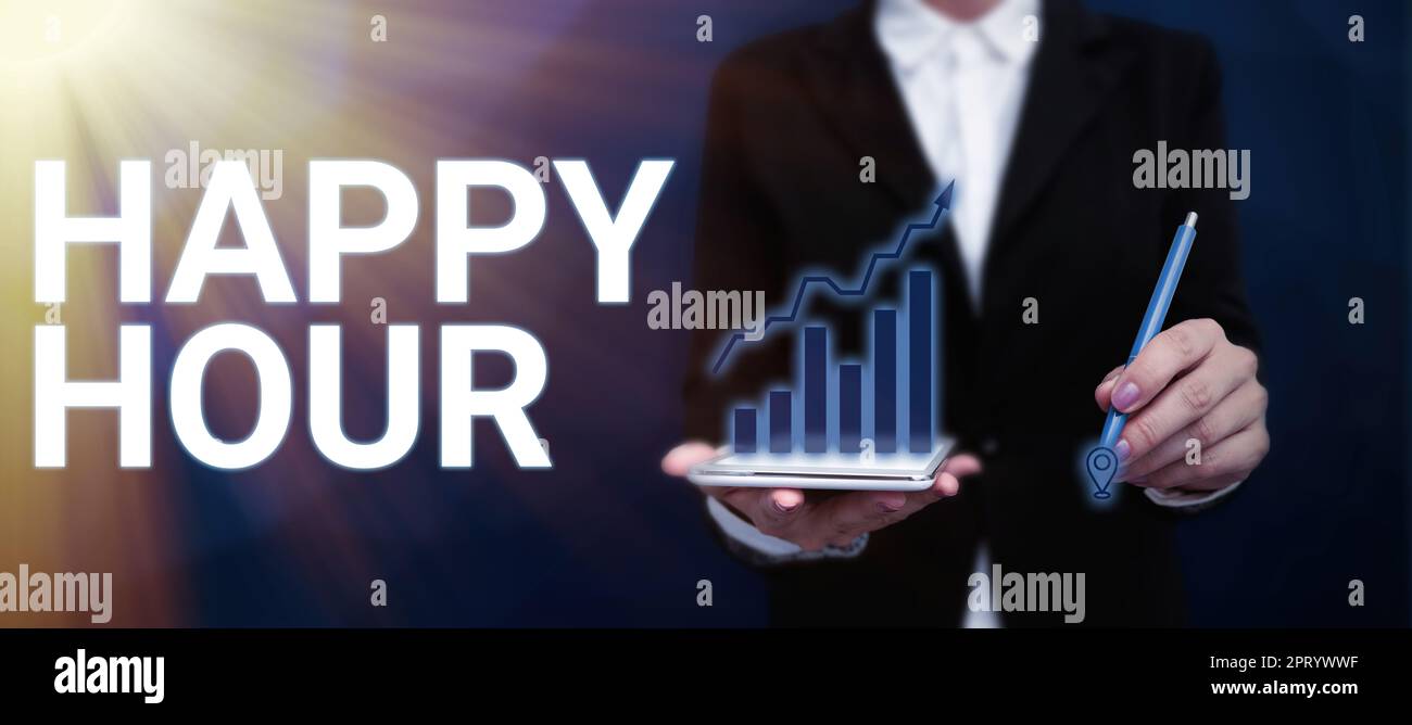 Inspiration showing sign Happy Hour, Word Written on Spending time for ...