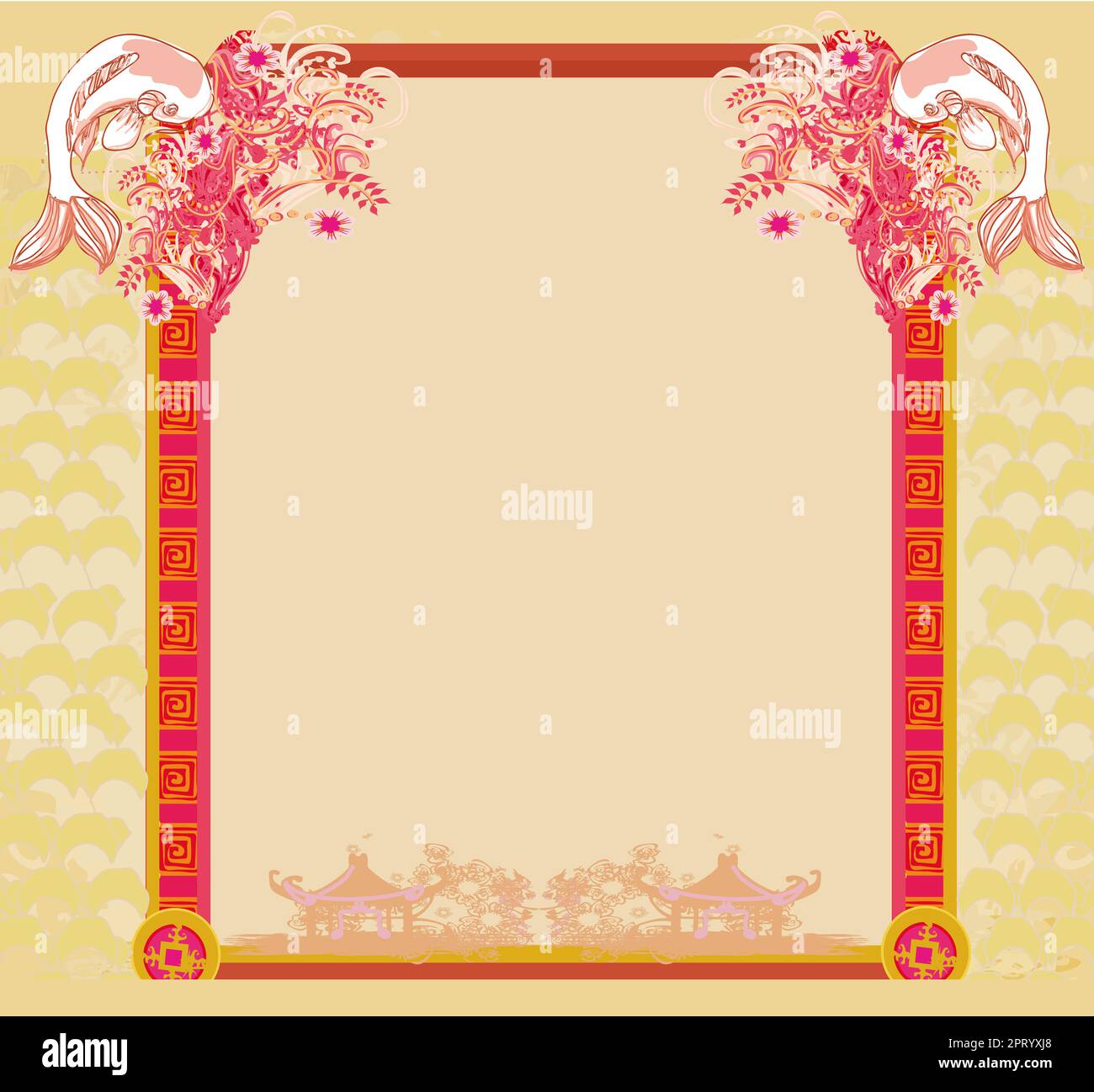 Japanese koi vintage frame - decorative card in Asian style Stock Photo ...