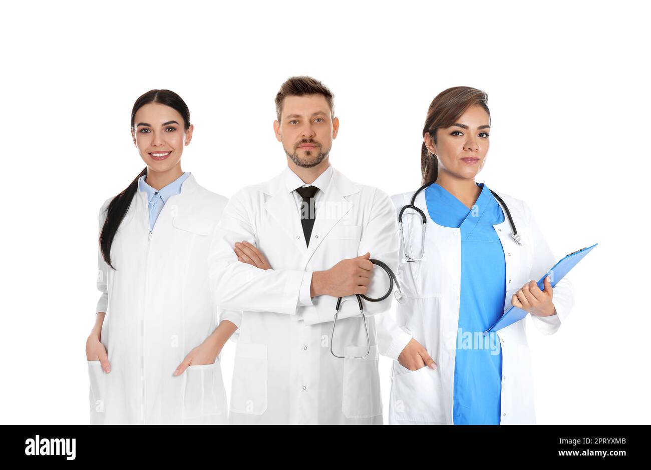 Collage with photos of doctors on white background Stock Photo - Alamy