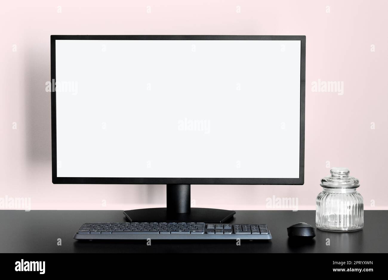 Desktop Screen Template Mockup on Pink Wall Background Stock Photo - Alamy