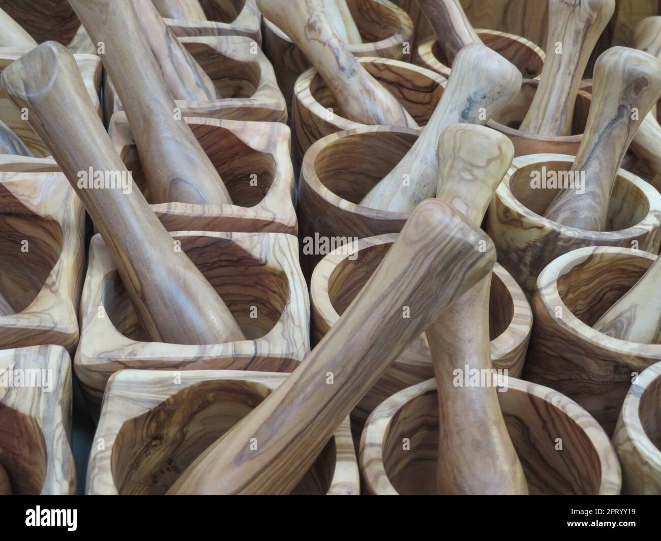 beautiful handmade wooden mortars kitchen utensils crush Stock Photo ...