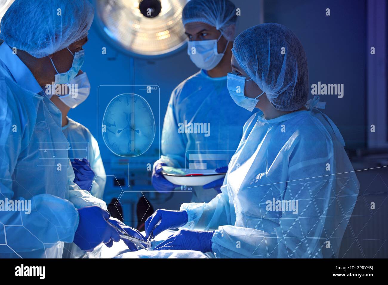 Team of professional doctors performing operation in surgery room and ...