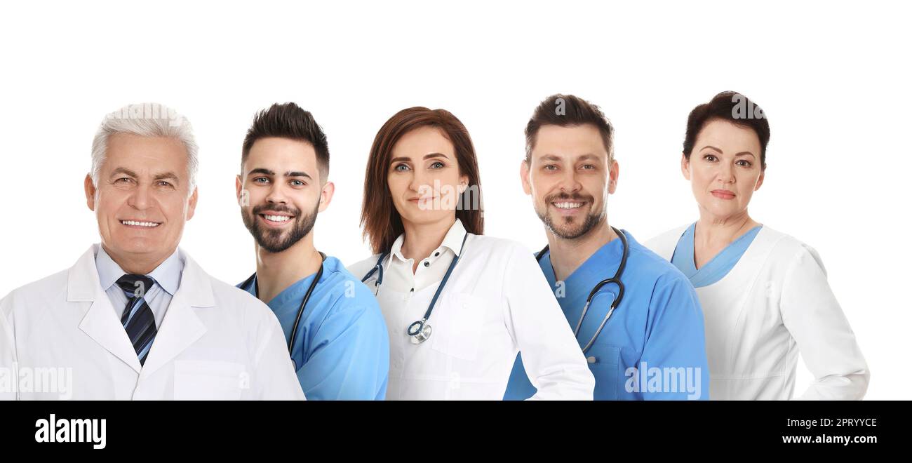 Collage with photos of doctors on white background. Banner design Stock ...