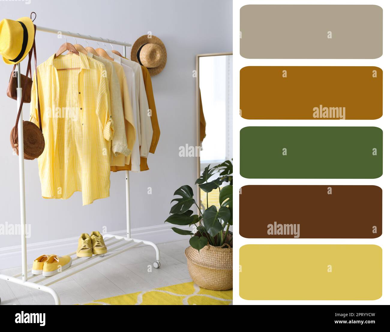 Color palette appropriate to photo of stylish women's clothes on rack ...