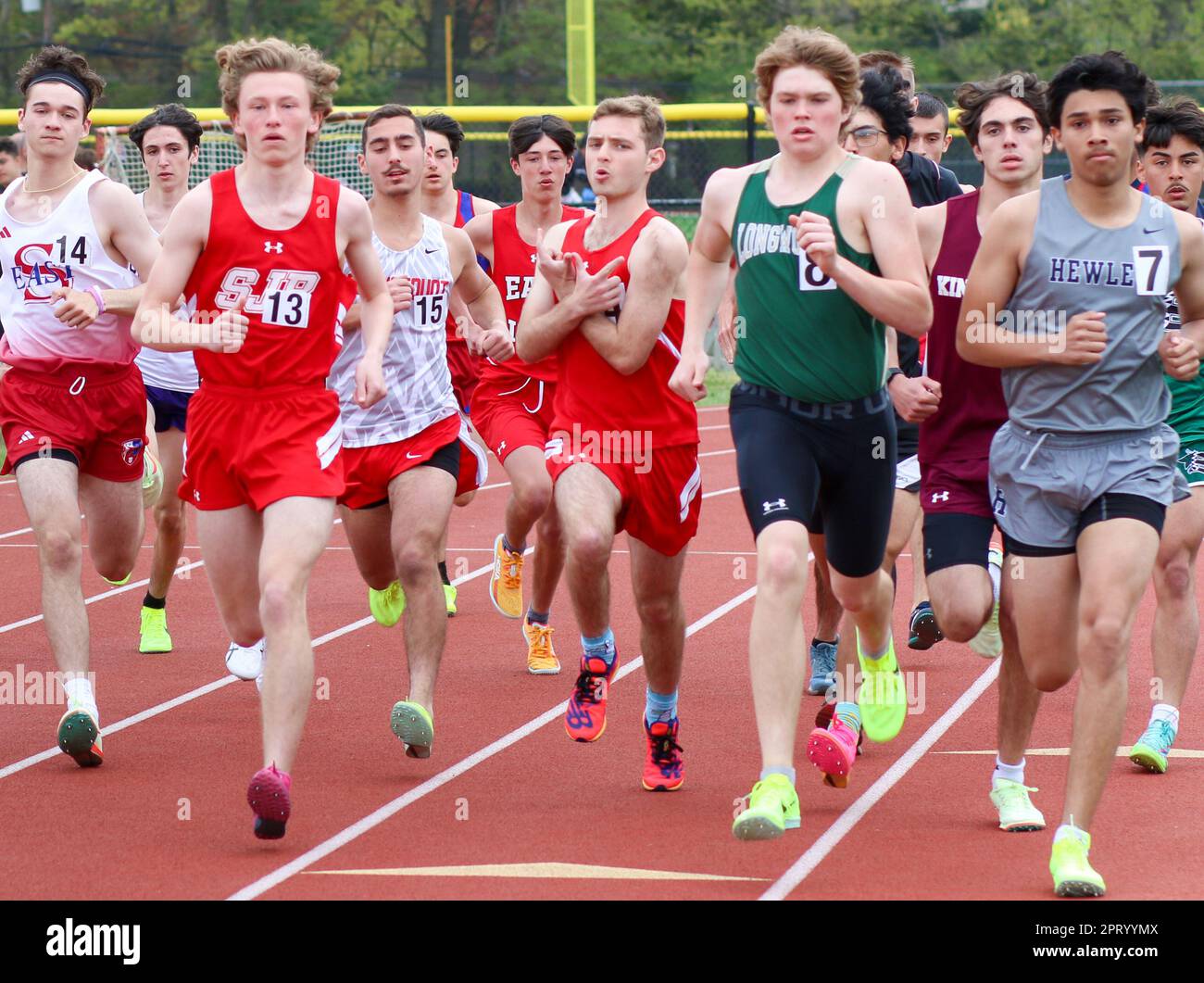 Commack, New York, USA - 22 April 2023: A male high school runner ...