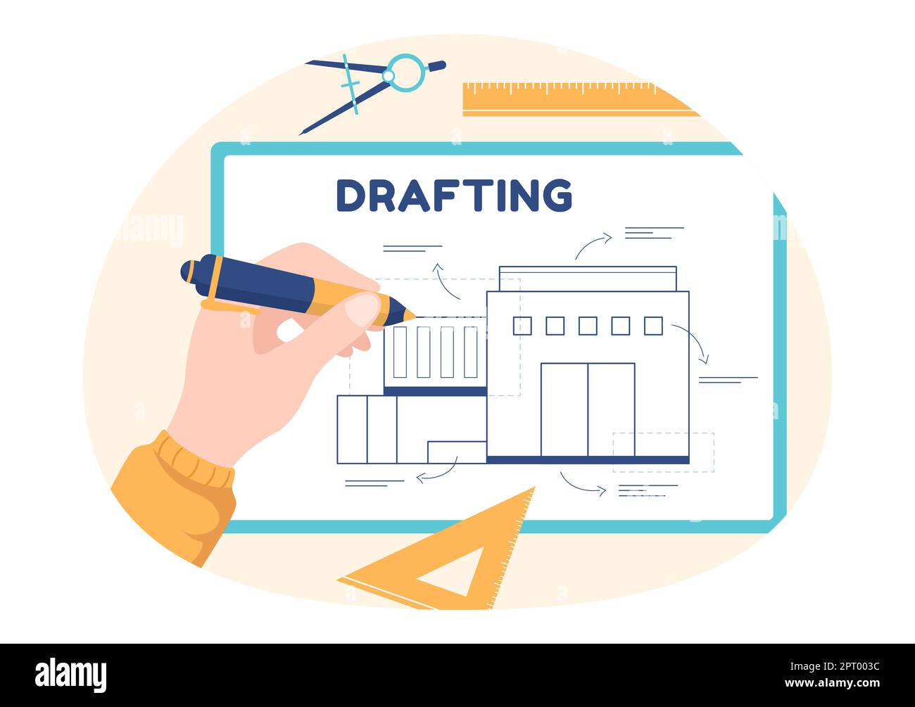 Drafting, Engineer or Architect Working on Drawing Board Projecting and ...