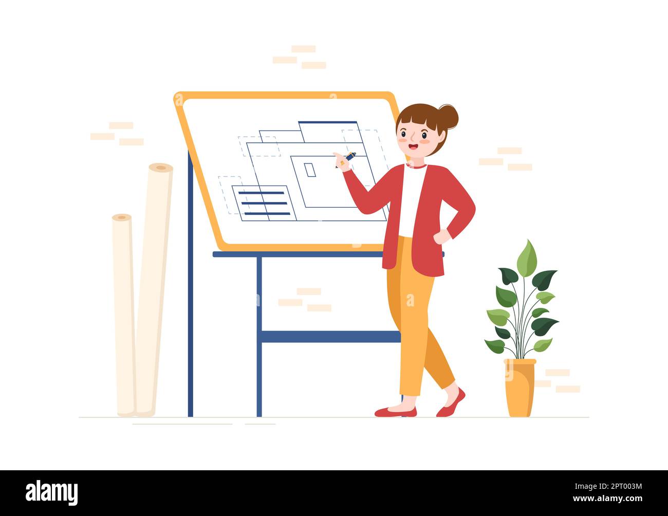 Drafting, Engineer or Architect Working on Drawing Board Projecting and ...