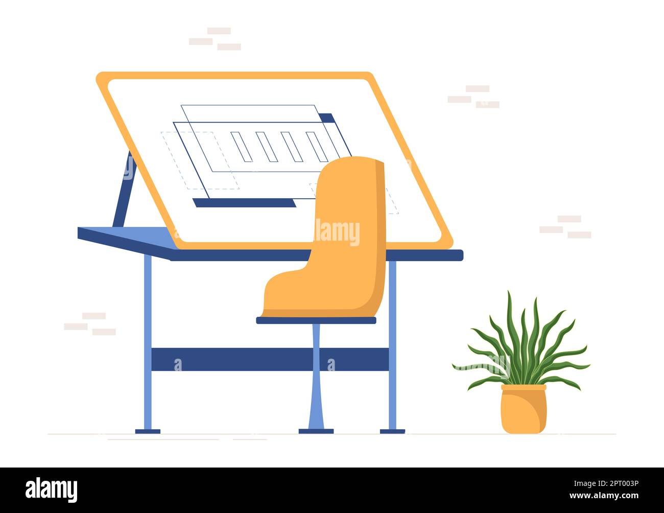 Drafting, Engineer or Architect Working on Drawing Board Projecting and ...