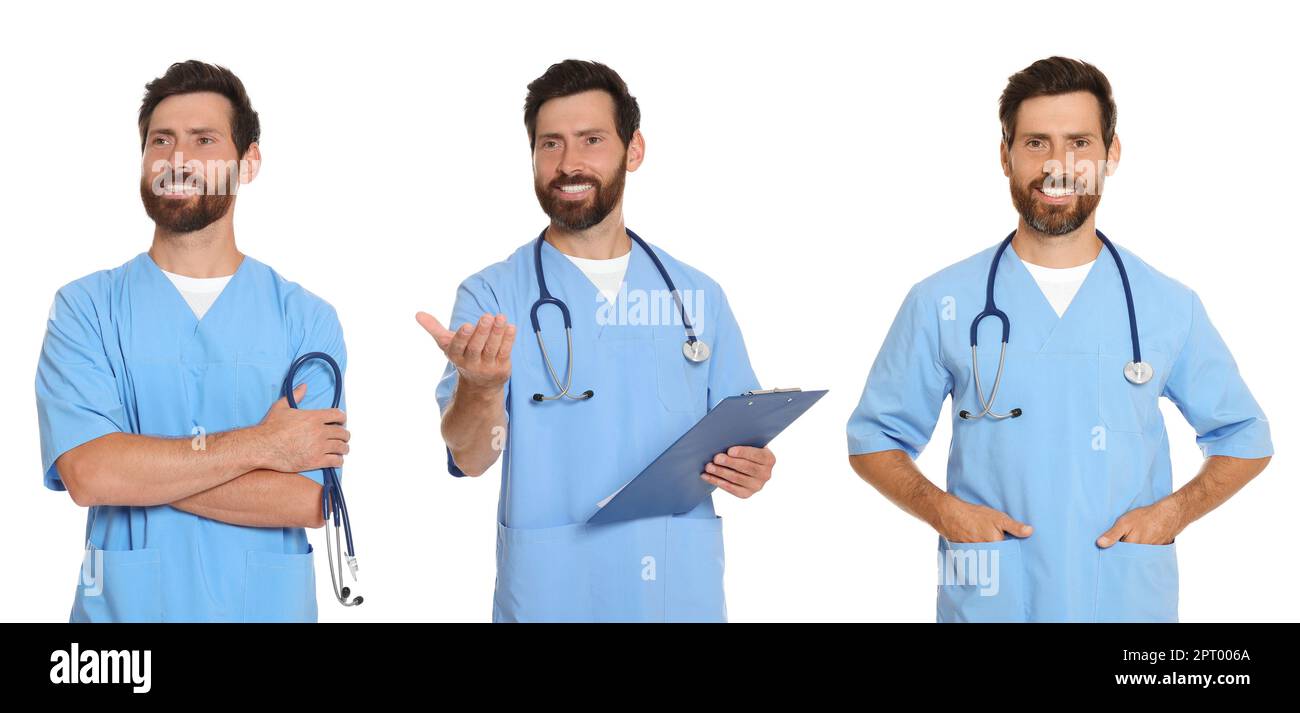 Collage with photos of doctor on white background. Banner design Stock ...
