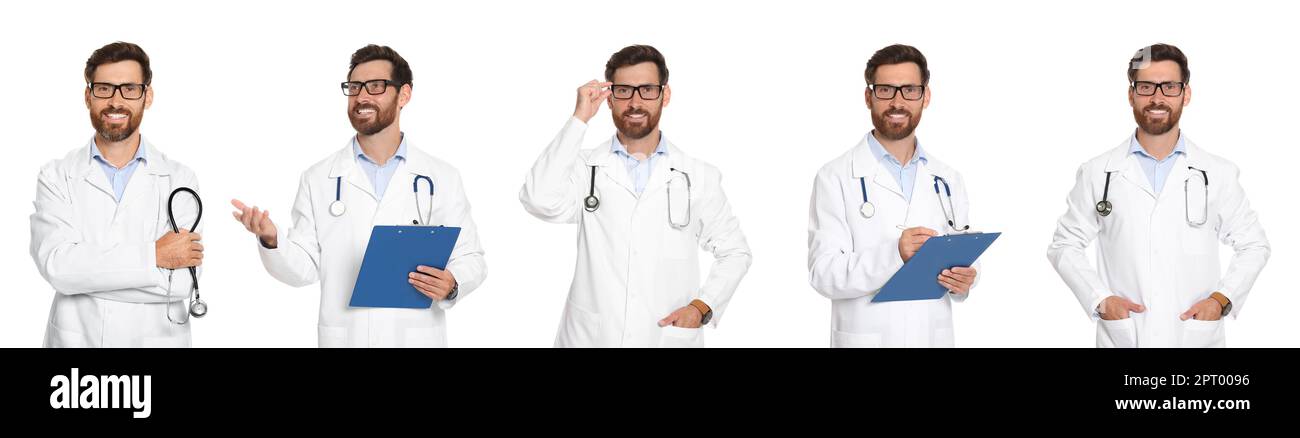 Collage with photos of doctor on white background. Banner design Stock ...