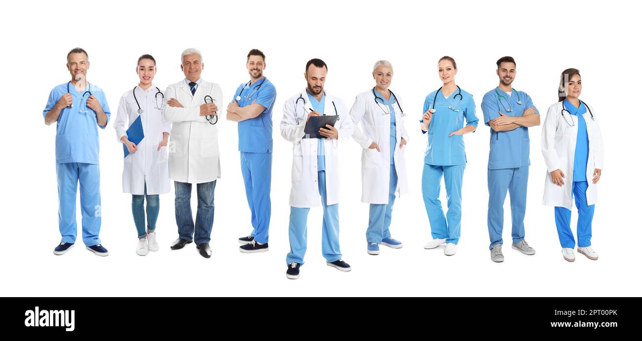 Collage with photos of doctors on white background. Banner design Stock ...