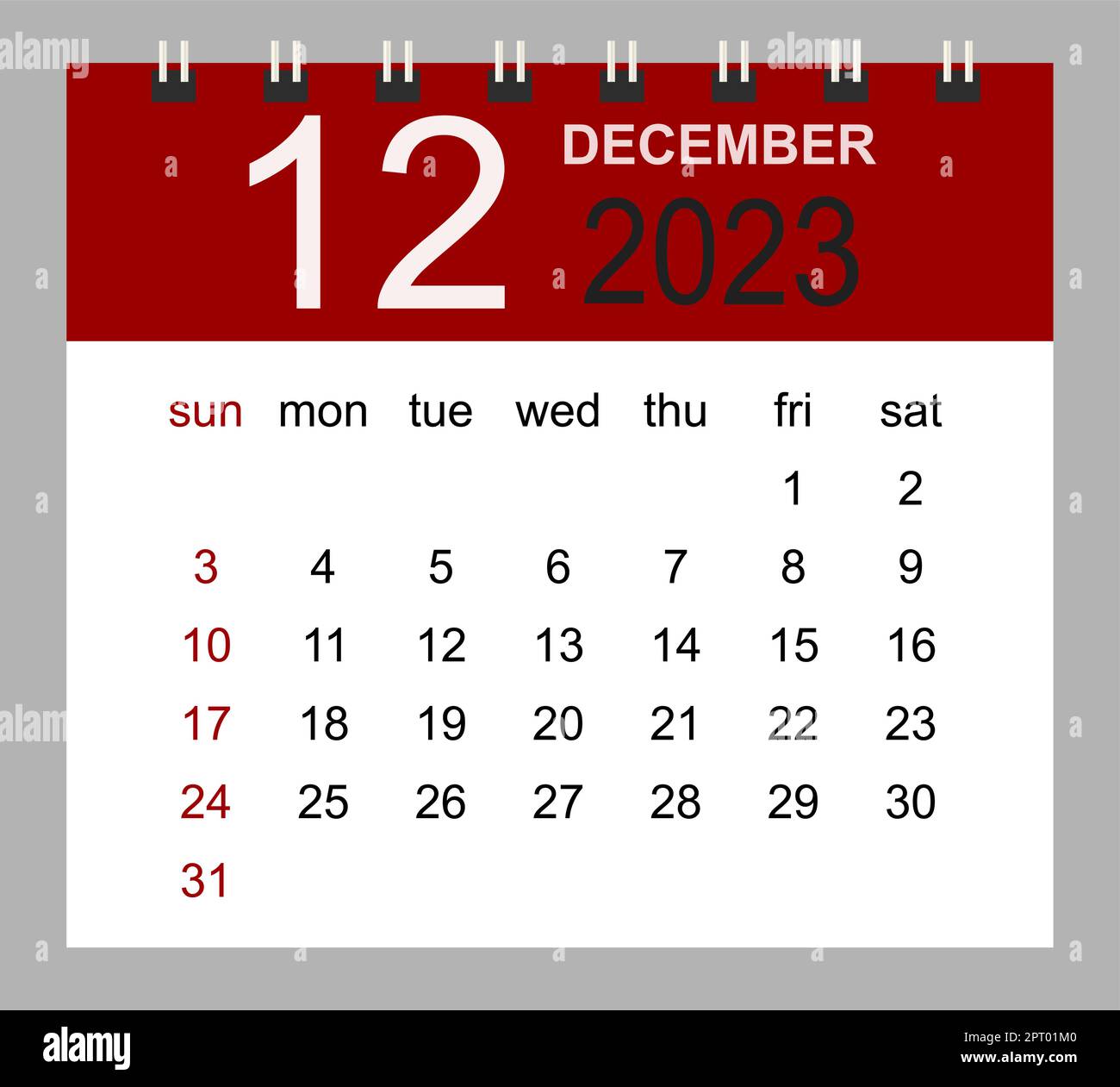 December 2023. Vector monthly calendar template 2023 year in simple ...