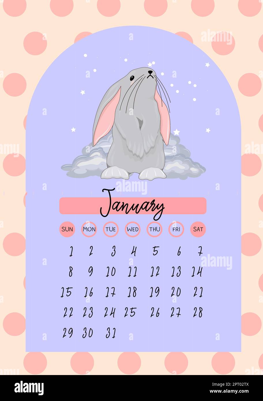 calendar for 2023 Year of the Rabbit. Vector calendar template vertical ...