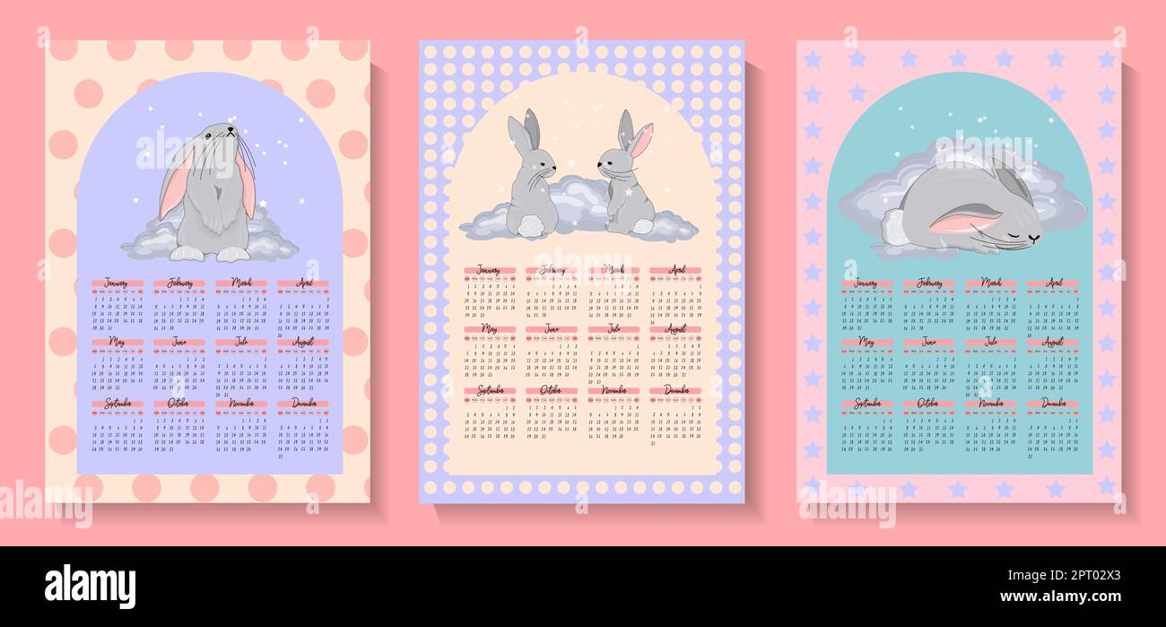 calendar for 2023 Year of the Rabbit. Vector calendar template vertical ...