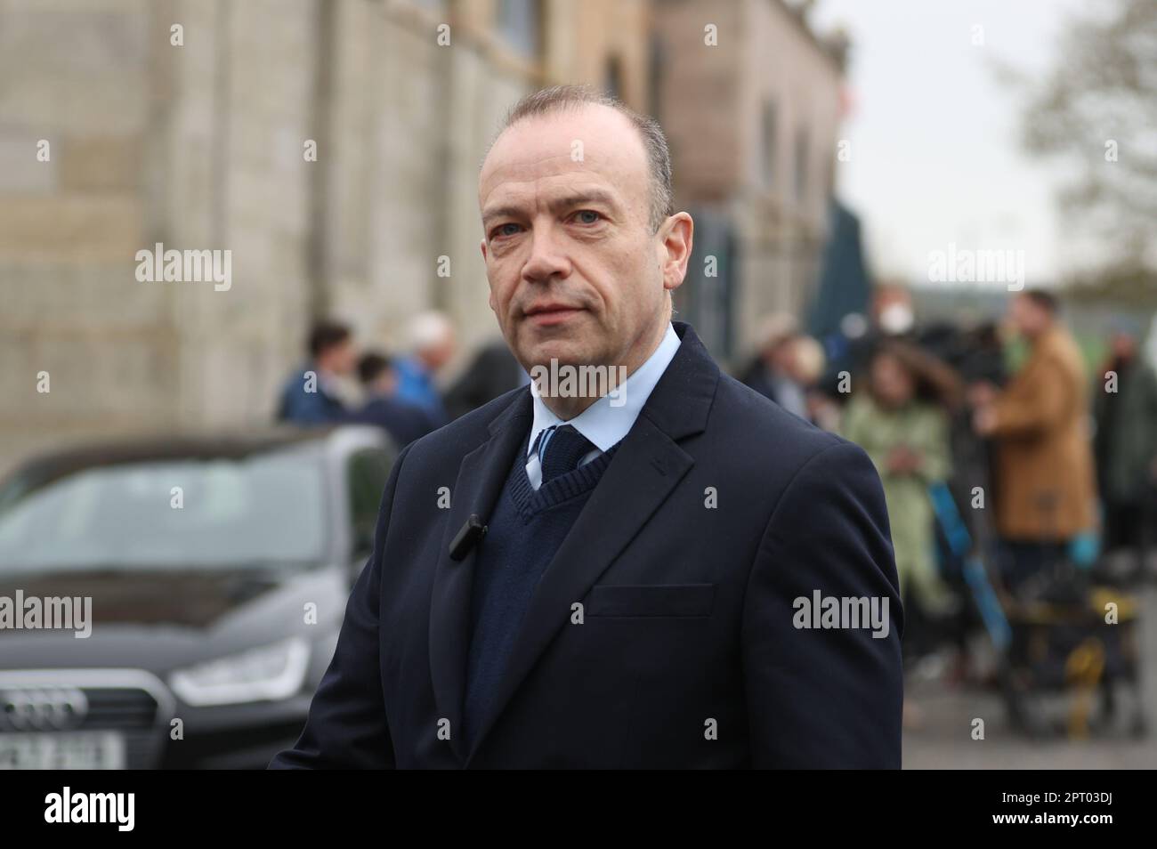 Northern Ireland Secretary Chris Heaton-Harris speaks to the media at ...