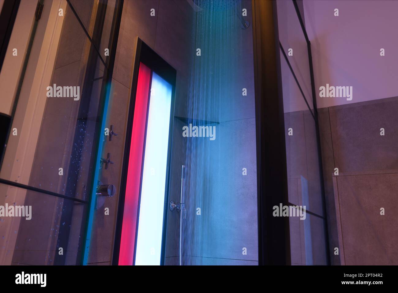 Modern shower with Infrared spectrum, UV light and flowing water Stock ...