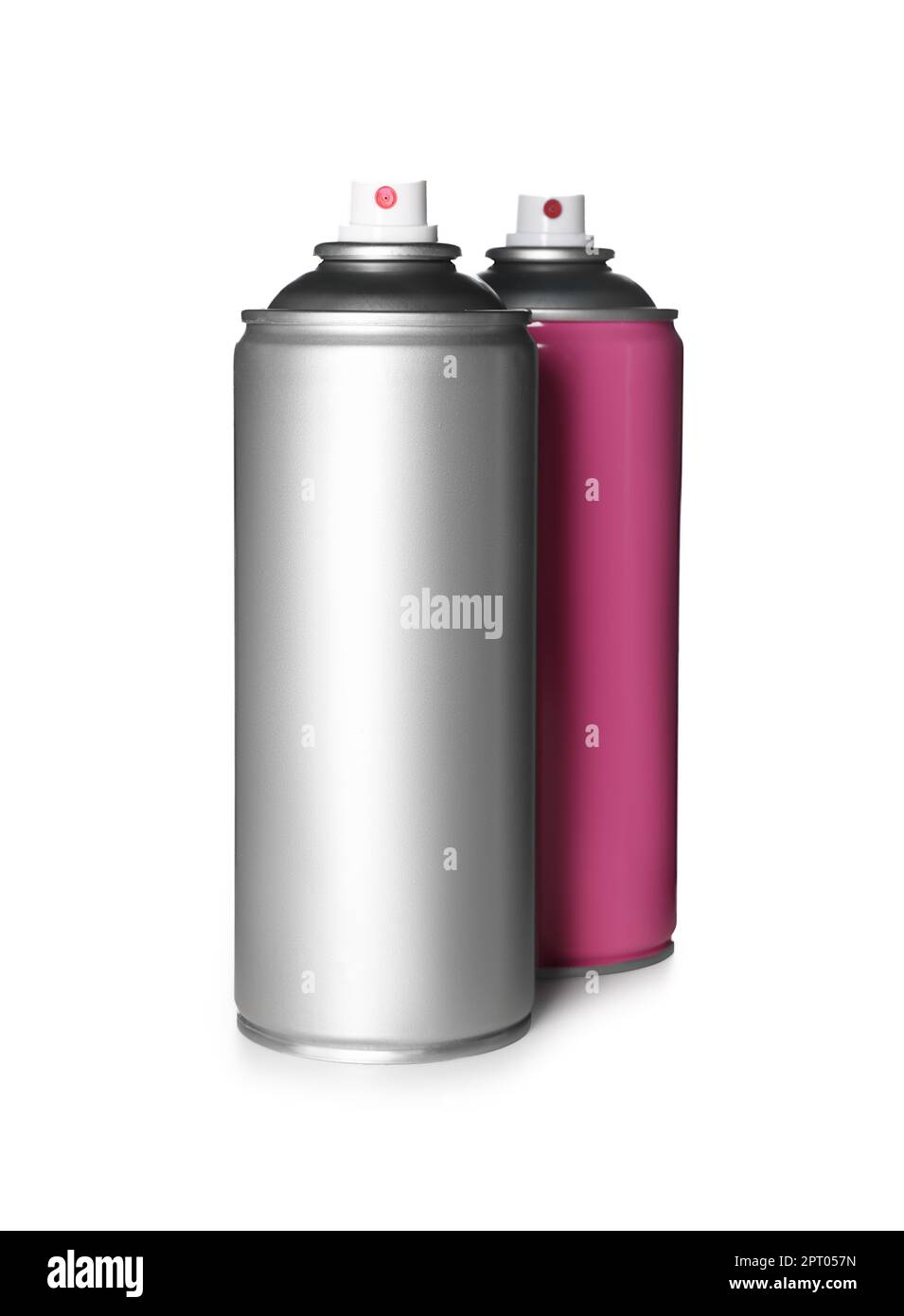 Colorful cans of spray paints on white background Stock Photo - Alamy