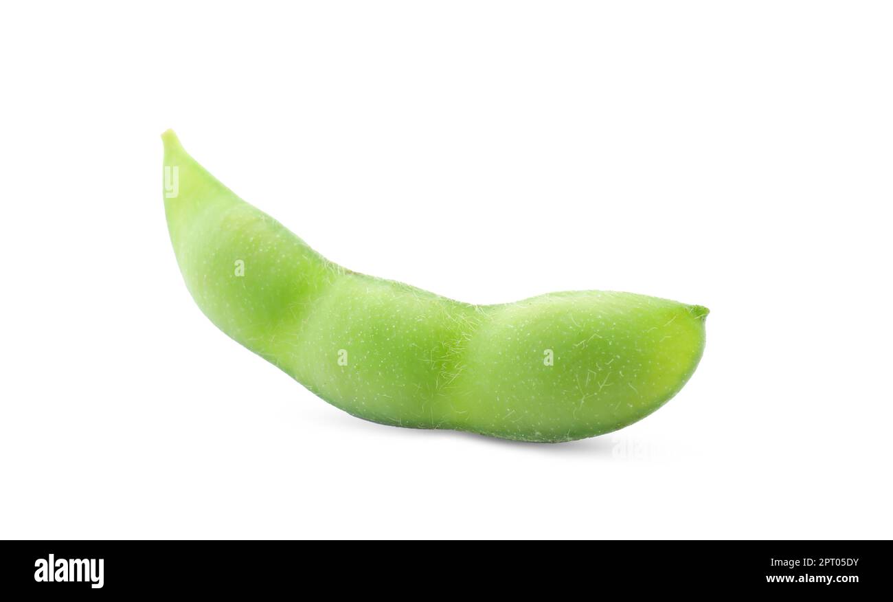 Raw green edamame pod on white background Stock Photo - Alamy