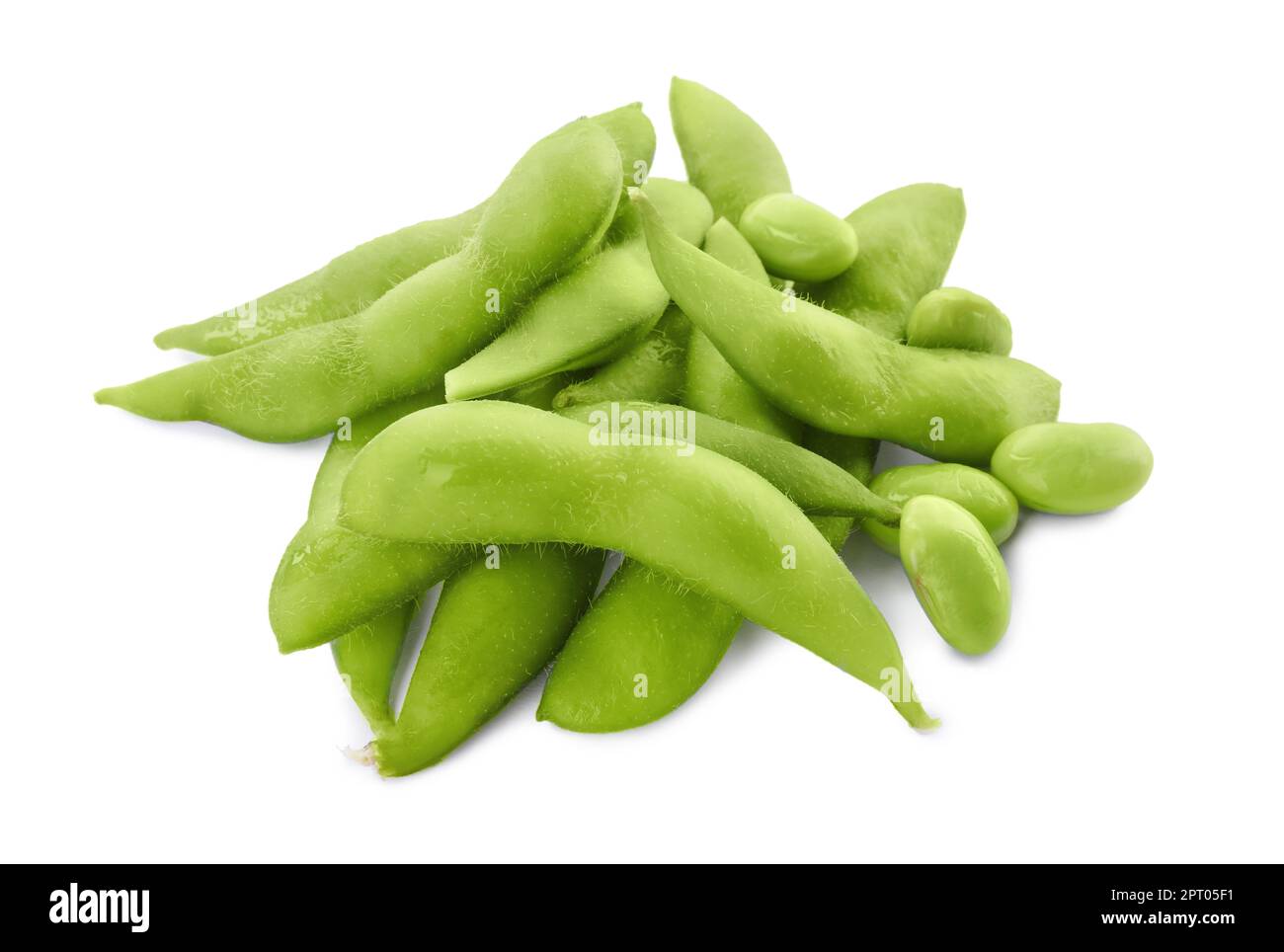 Fresh green edamame pods with beans on white background Stock Photo - Alamy